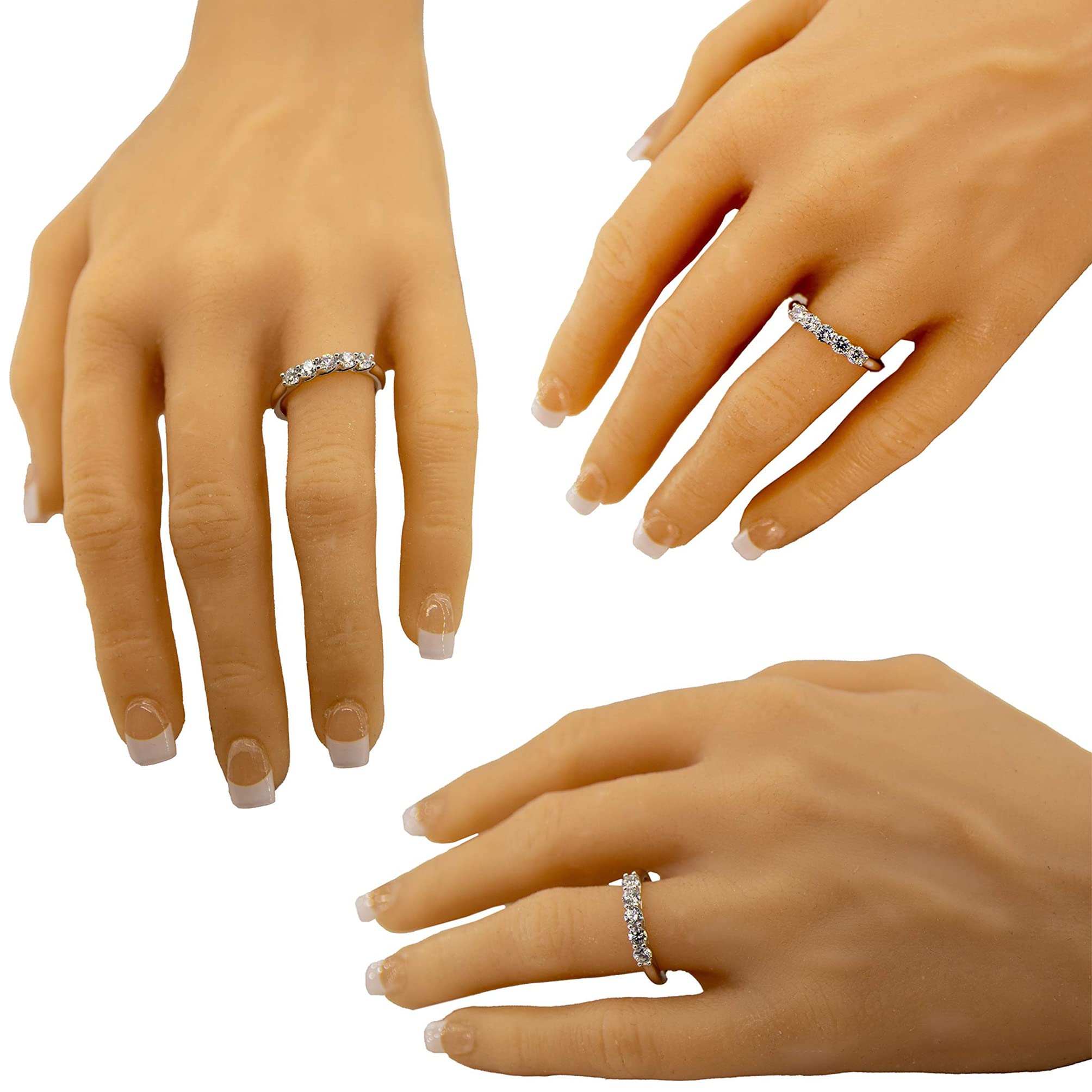 NANA Jewels Lucita Anniversary Ring Simulated Diamond Zirconia Wedding Band 5 Stone 3.5mm - Sterling Silver Size 7