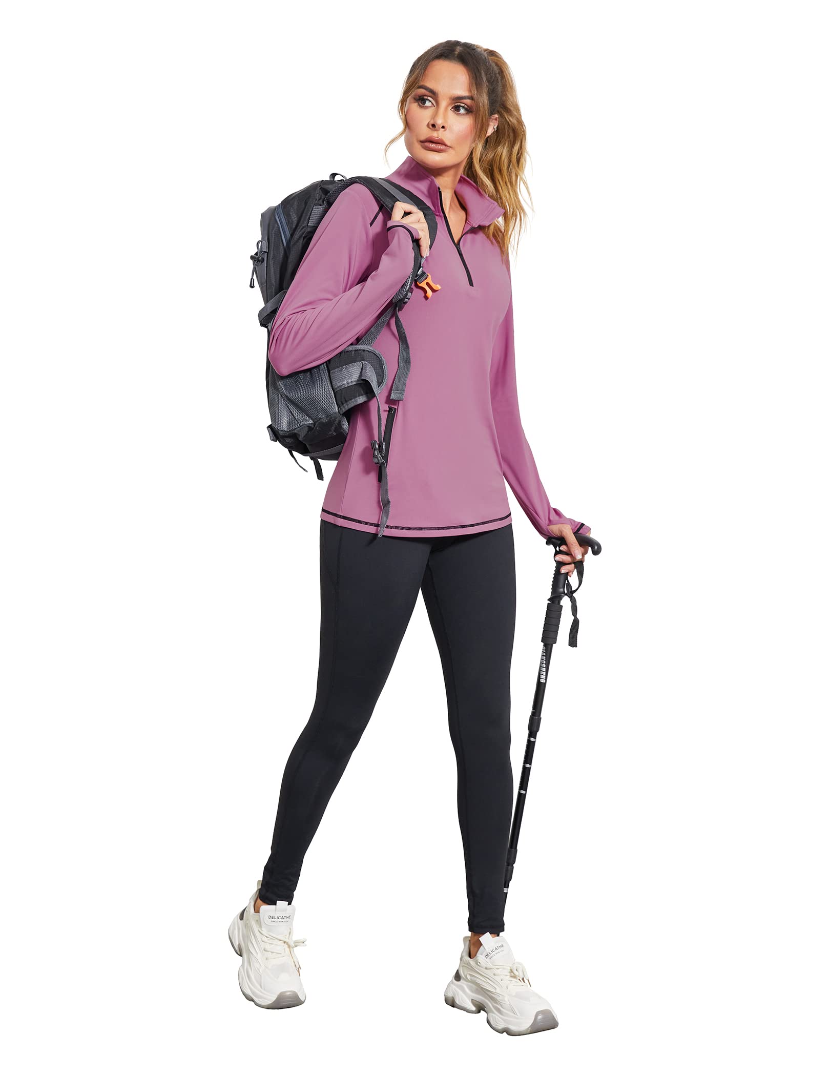 Women's Fleece Running Pullover Thermal Hiking Shirt Golf Shirt Long Sleeve Half Zip Exercise Winter Jacket Purple M