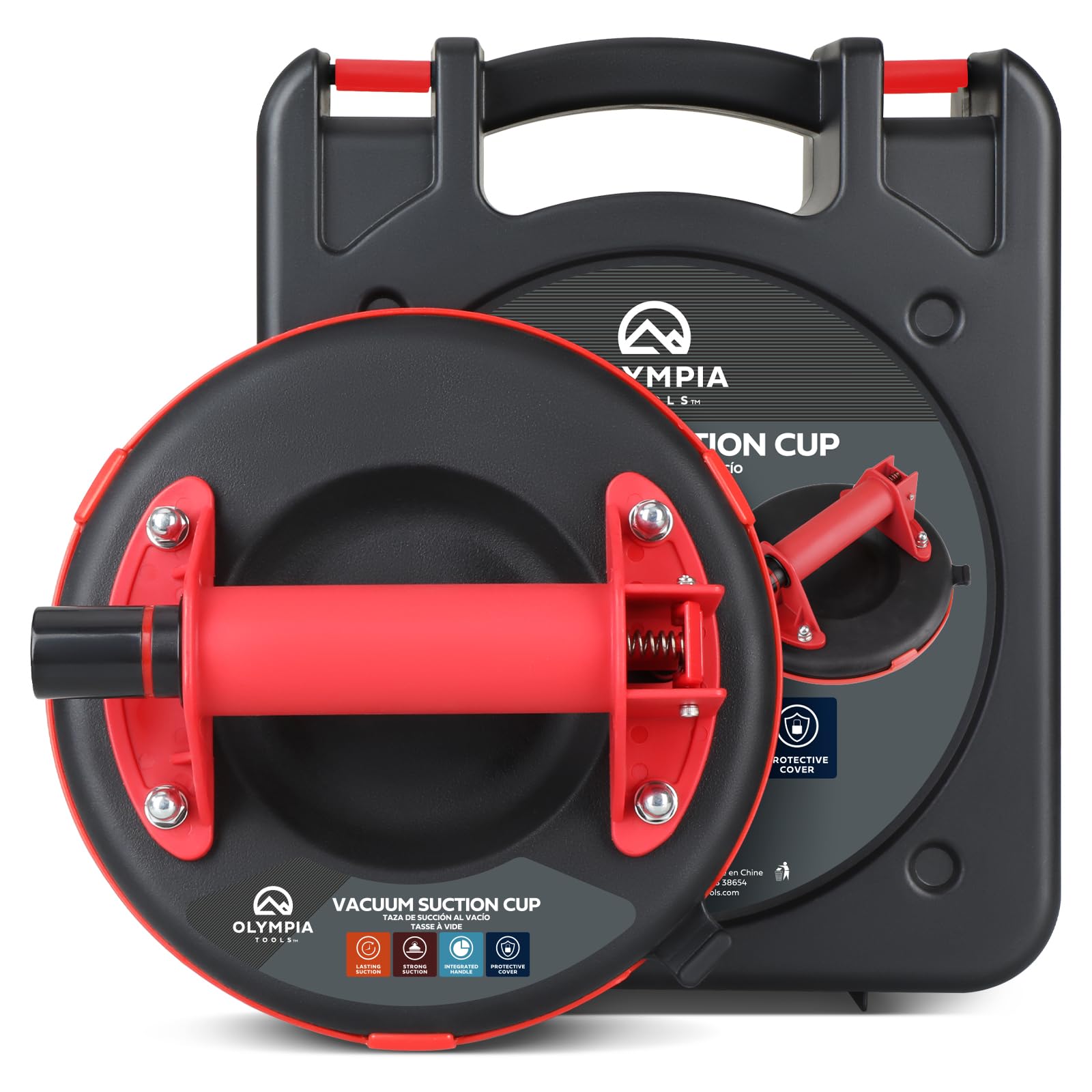 Olympia Tools 8" Glass Suction Cups for Granite & Glass Lifting, Vacuum Suction Glass Lifter with Handle, 286lbs Load Capacity W/Free Case