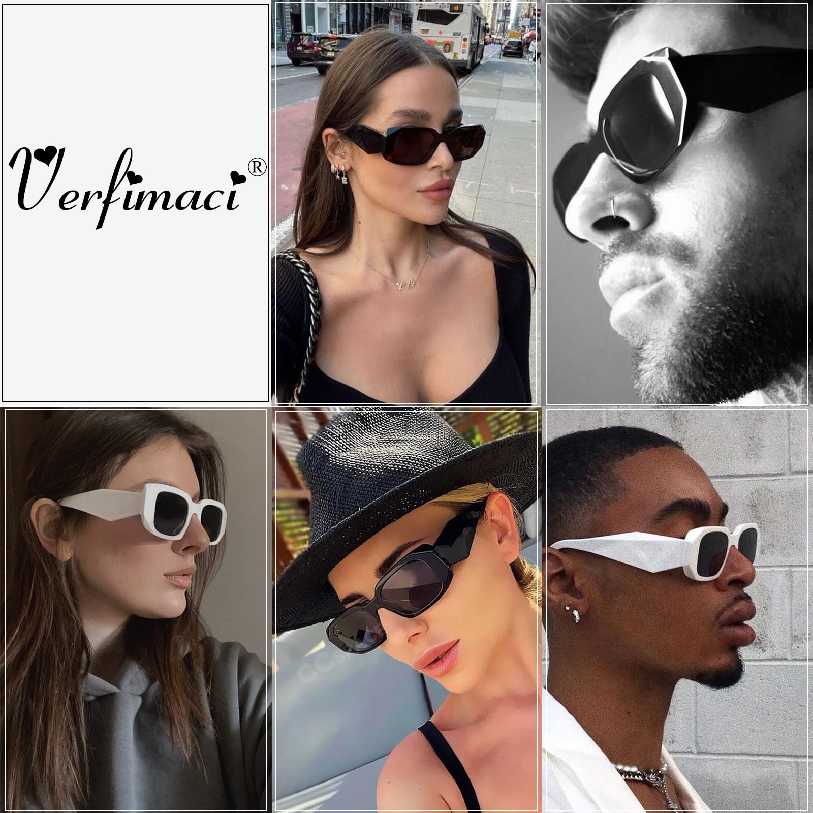 Verfimaci Trendy Rectangle Sunglasses for Women Man Square Sun Glasses