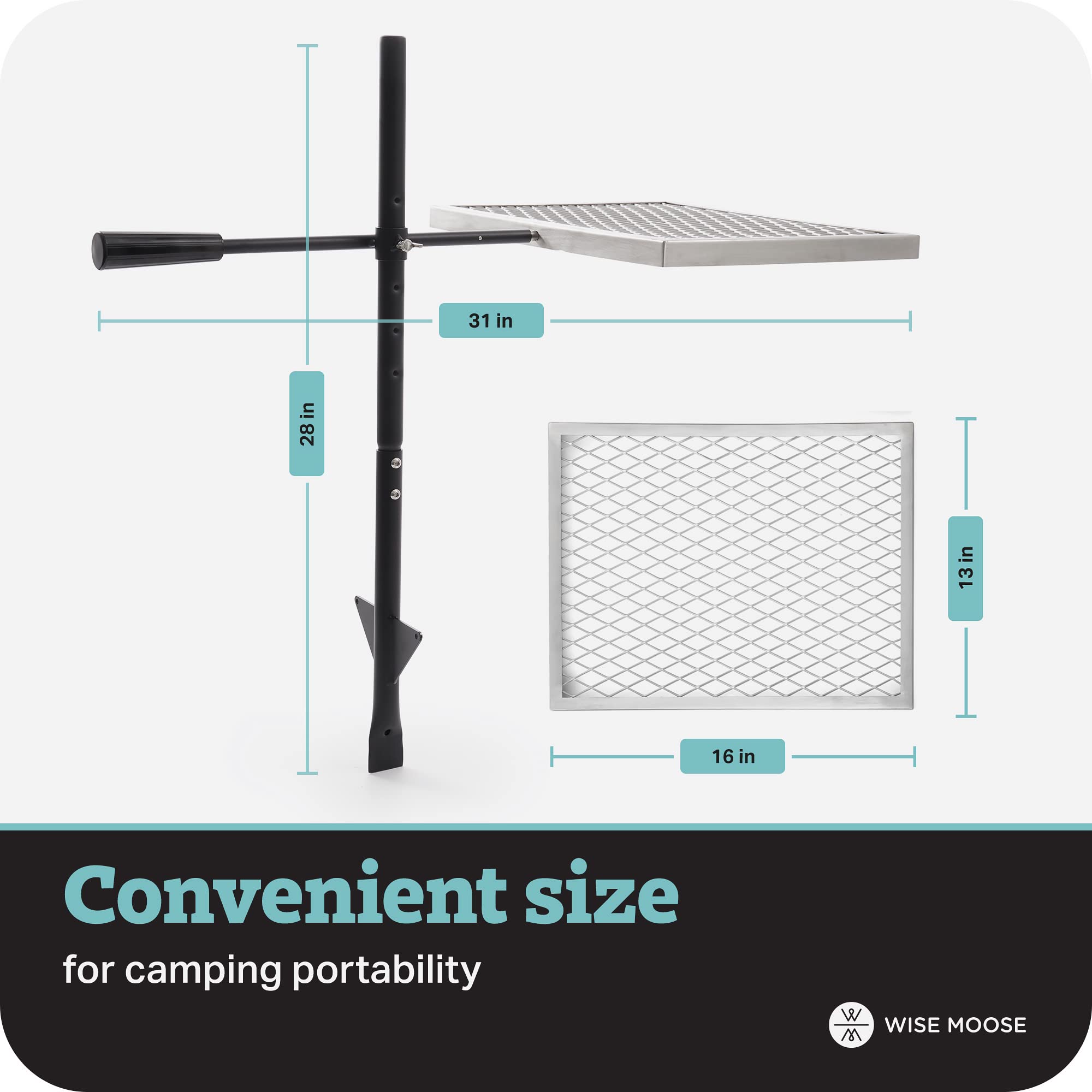 WISE MOOSE Campfire Grill Grate Over Fire Pit - Fire Pit Grill Grate Over Fire Pit, Campfire Cooking Grate, Campfire Grill Adjustable, Firepit Grill Rack Tripod, Campfire Grate Over Fire Pit Camp Fire