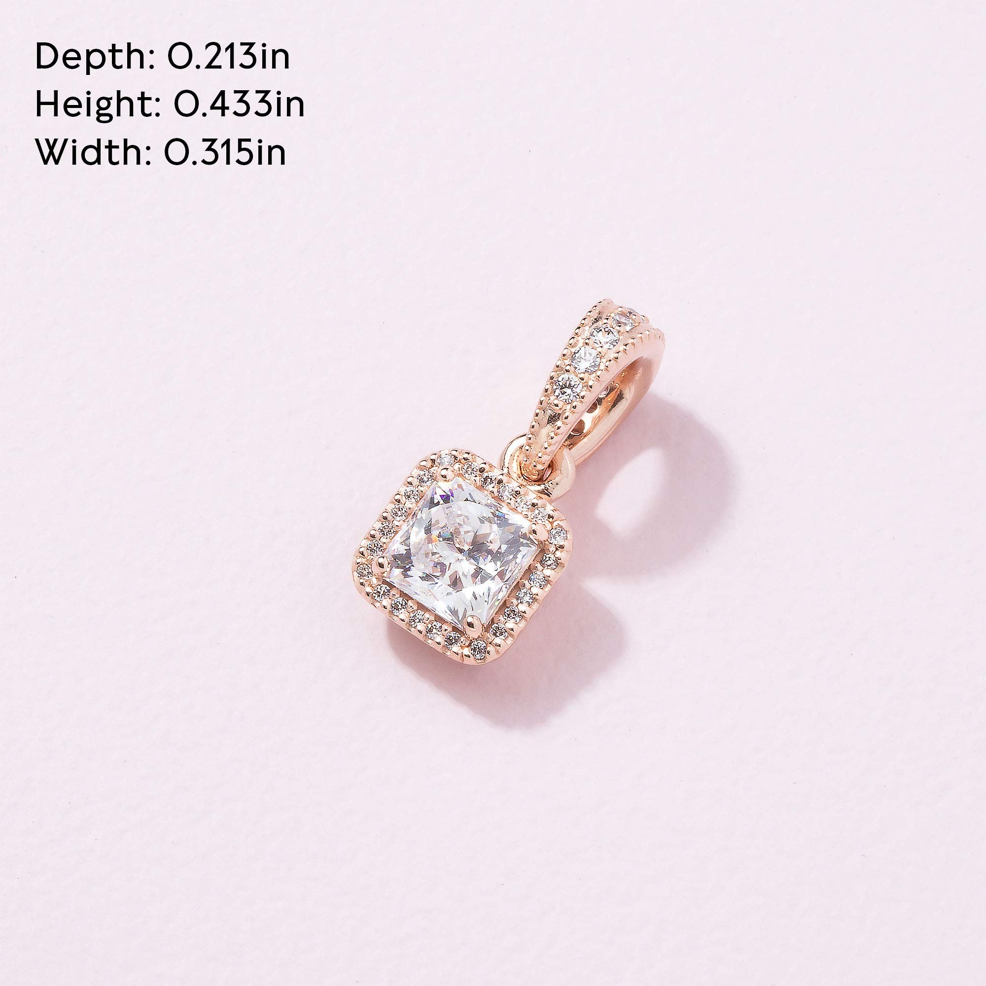 Pandora Jewelry Square Sparkle Halo Cubic Zirconia Necklace in Rose