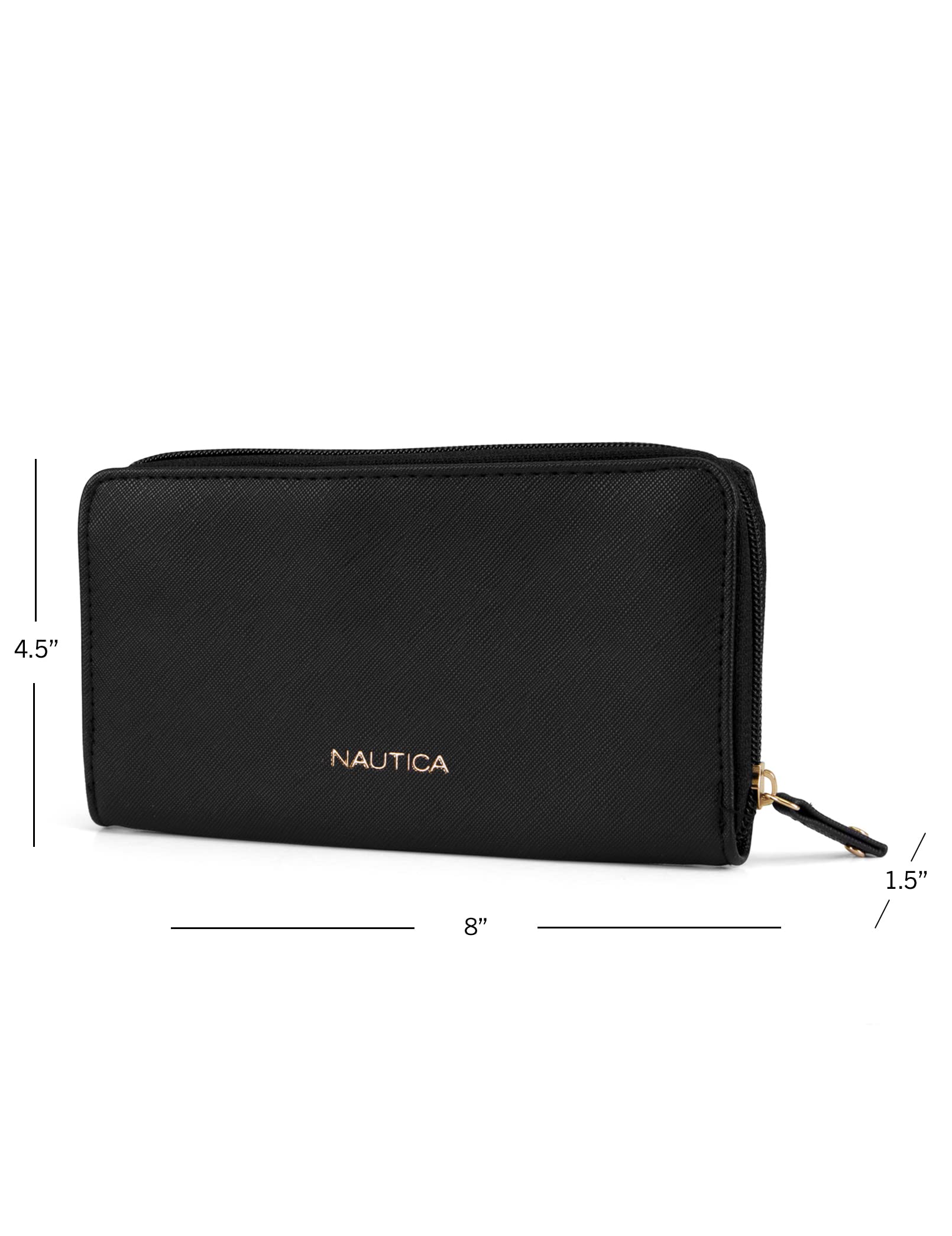 Nautica Bulk Cargo Womens RFID Wallet Clutch Zip Around Organizer (Black)