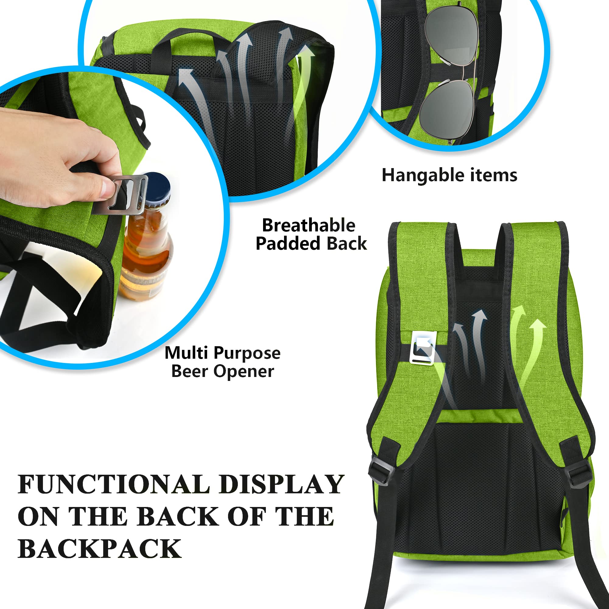 MIYCOO Insulated Cooler Backpack 20L Soft Cooler Bag Lightweight Lunch Backpack for Picnics Camping Fishing Outdoor Green