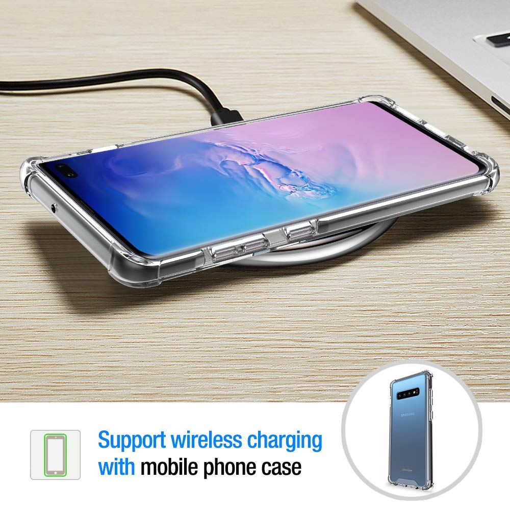 ProCase Galaxy S10 Plus Case Clear, Slim Hybrid TPU Bumper Cushion Cover with Reinforced Corners, Crystal Scratch Resistant Rugged Cover Protective Case for Galaxy S10+ Plus 2019 –Black Frame