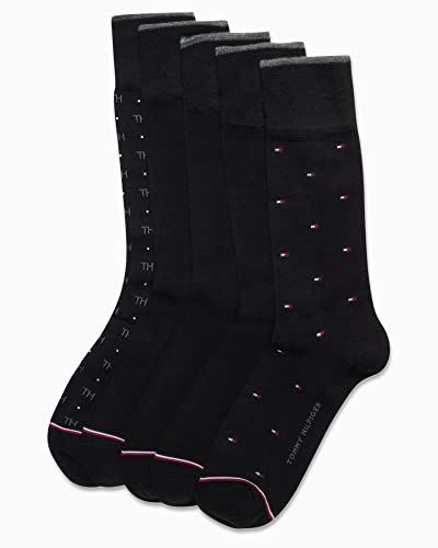 Tommy Hilfiger Men's 5 Pack Allover Flag Pattern Dress Crew Socks, Classic Black, Shoe Size 7-12