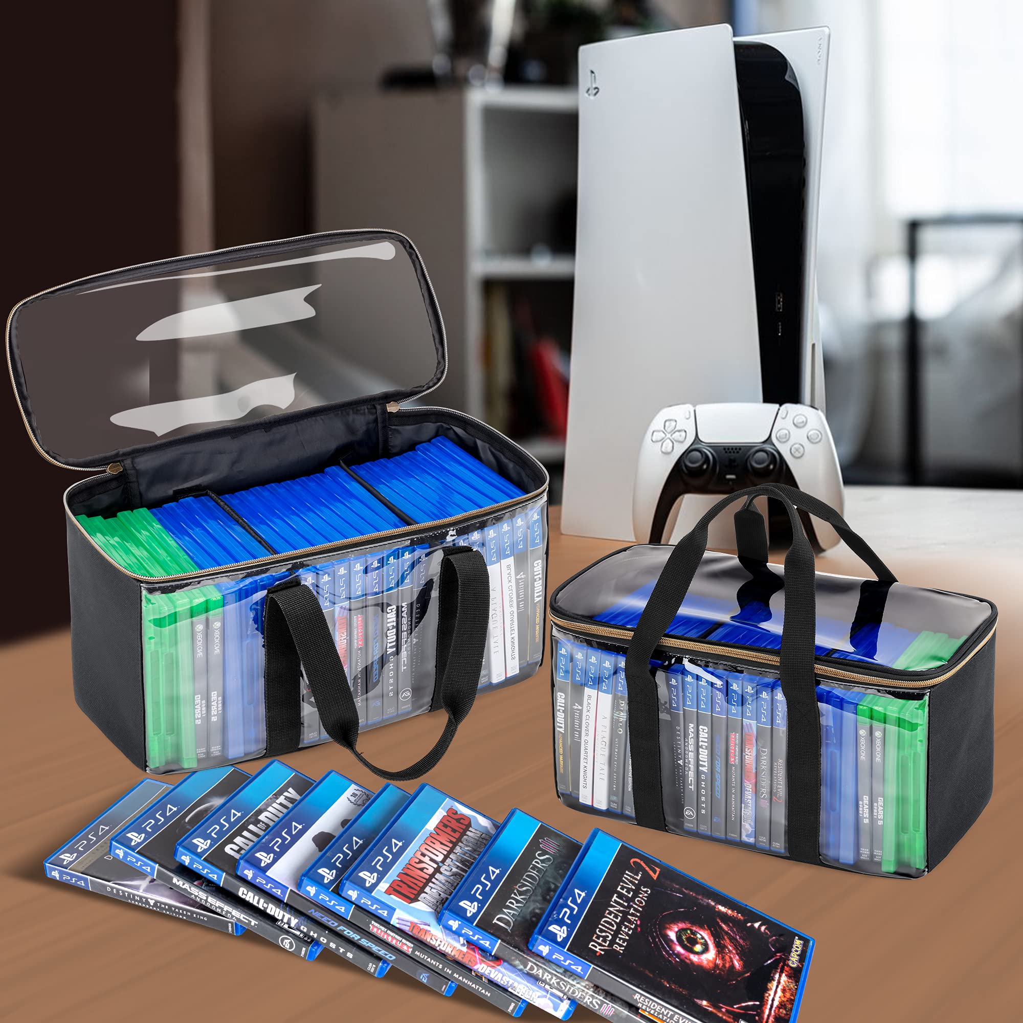 Trunab Game Disc Storage Case Hold Up to 24 Discs, Portable Bag Gaming Disk Organizer, Compatible with Xbox 360/Xbox One/Xbox Series X/S/PS4/PS4 Pro/PS3/PS5/CD/DVD, Black