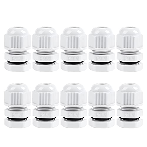 XHF 10 Pcs 1/4" IP68 Strain Relief Nylon Cord Grip NPT Cable Glands Adjustable UL Listed and RoHS Compliant (Grey)