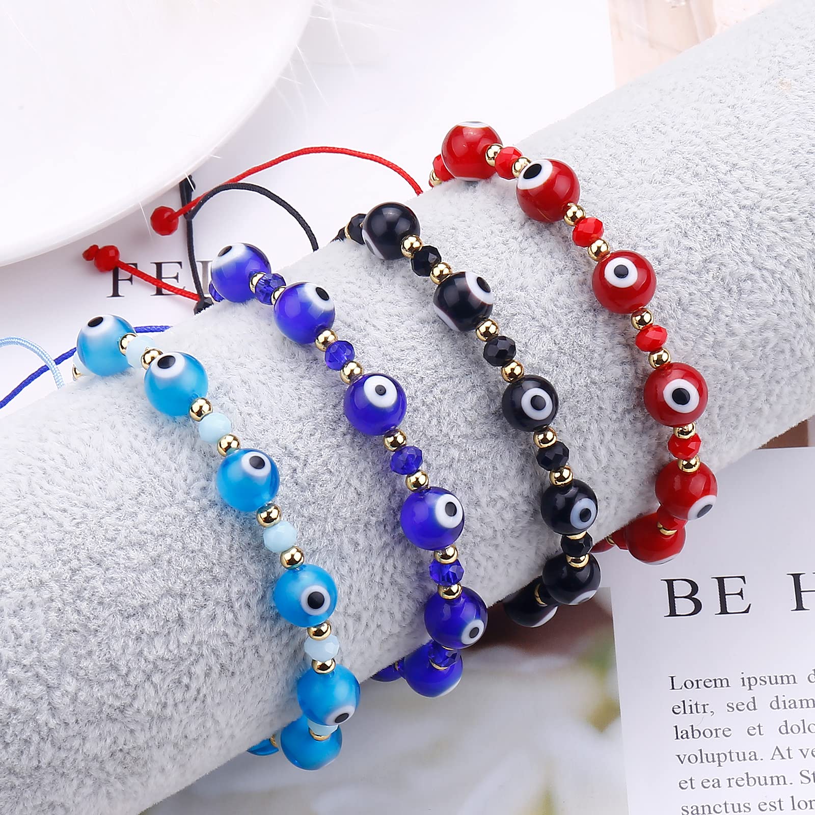 SUMMER LOVE 8MM Glaze Hand Made Beaded Nazar Evil Eye Bracelet Adjustable String Amulet for Women Men (Red)
