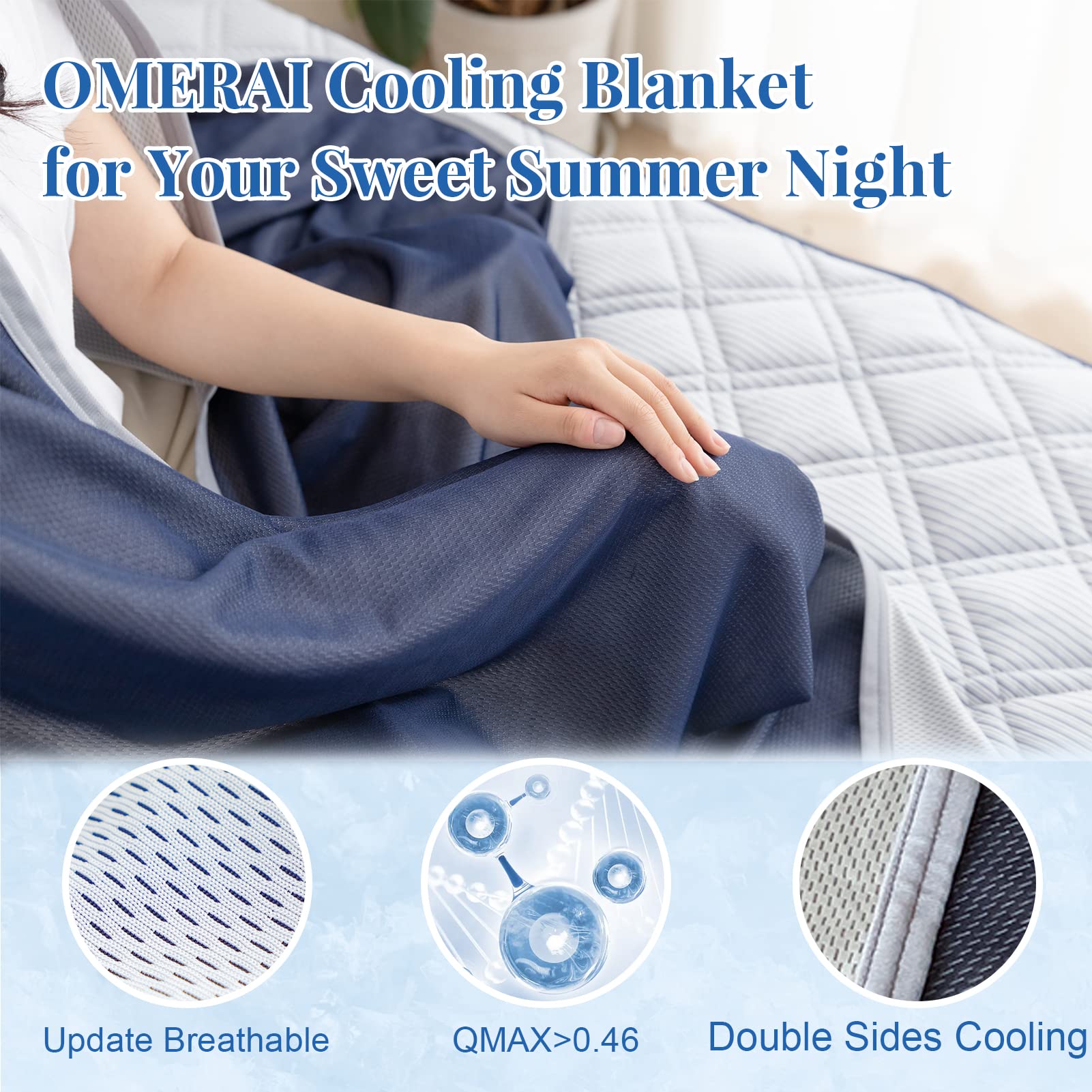 OMERAI Cooling Blanket for Hot Sleepers Breathable Cool Blanket Twin, Thin Summer Blanket Ultra Cooling Blankets for Night Sweats Soft Cooling Throw Blanket for Hot Flashes, 60"x80" Grey&Navy Blue