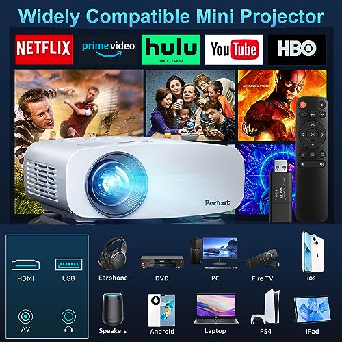 Projector with WiFi and Bluetooth, Native 1080P Music Projector,10000L Portable Outdoor Projector Support 4K Home Theater,300”Projection Display Projector Compatible with HDMI/iOS & Android/PC