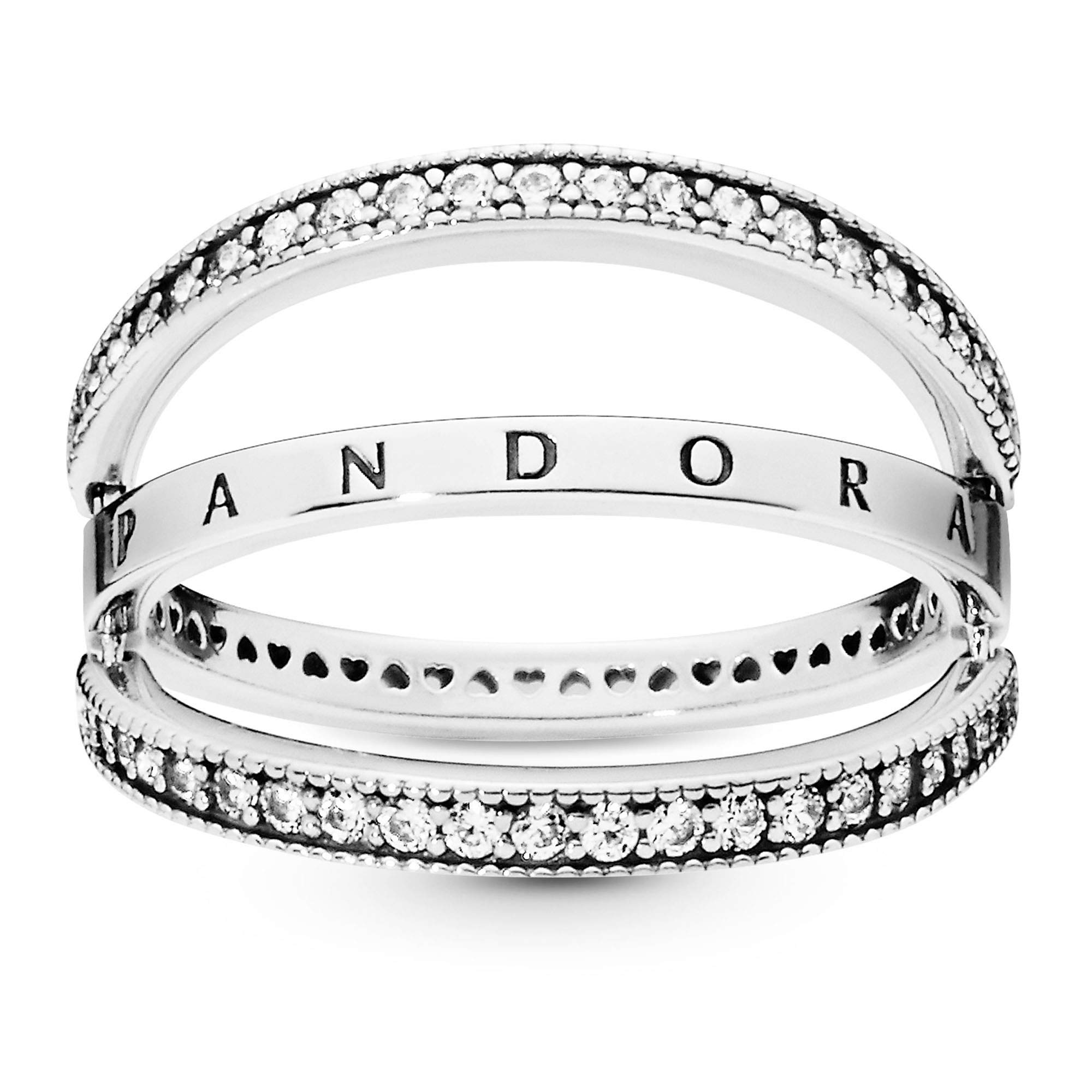 Pandora Jewelry Flipping Hearts of Pandora Cubic Zirconia Ring in Sterling Silver, Size 7.5