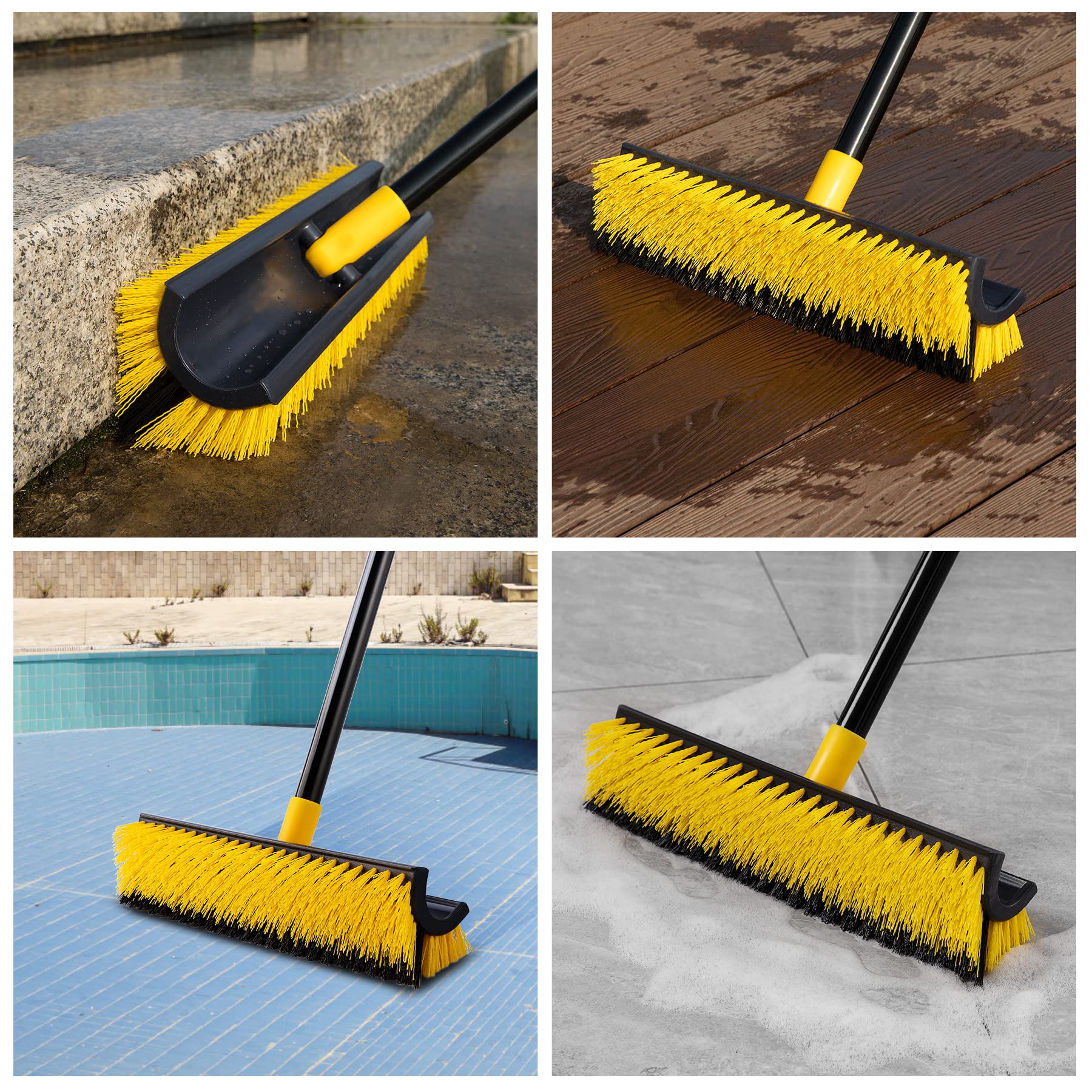 Yocada Double-Sided Floor Scrub Brush Triangle Brush Corner Crevice Cleaning Brush Heavy Duty Stiff Bristle 65.5" for Cleaning Patio Bathroom Garage Kitchen Wall Deck Tub Tile