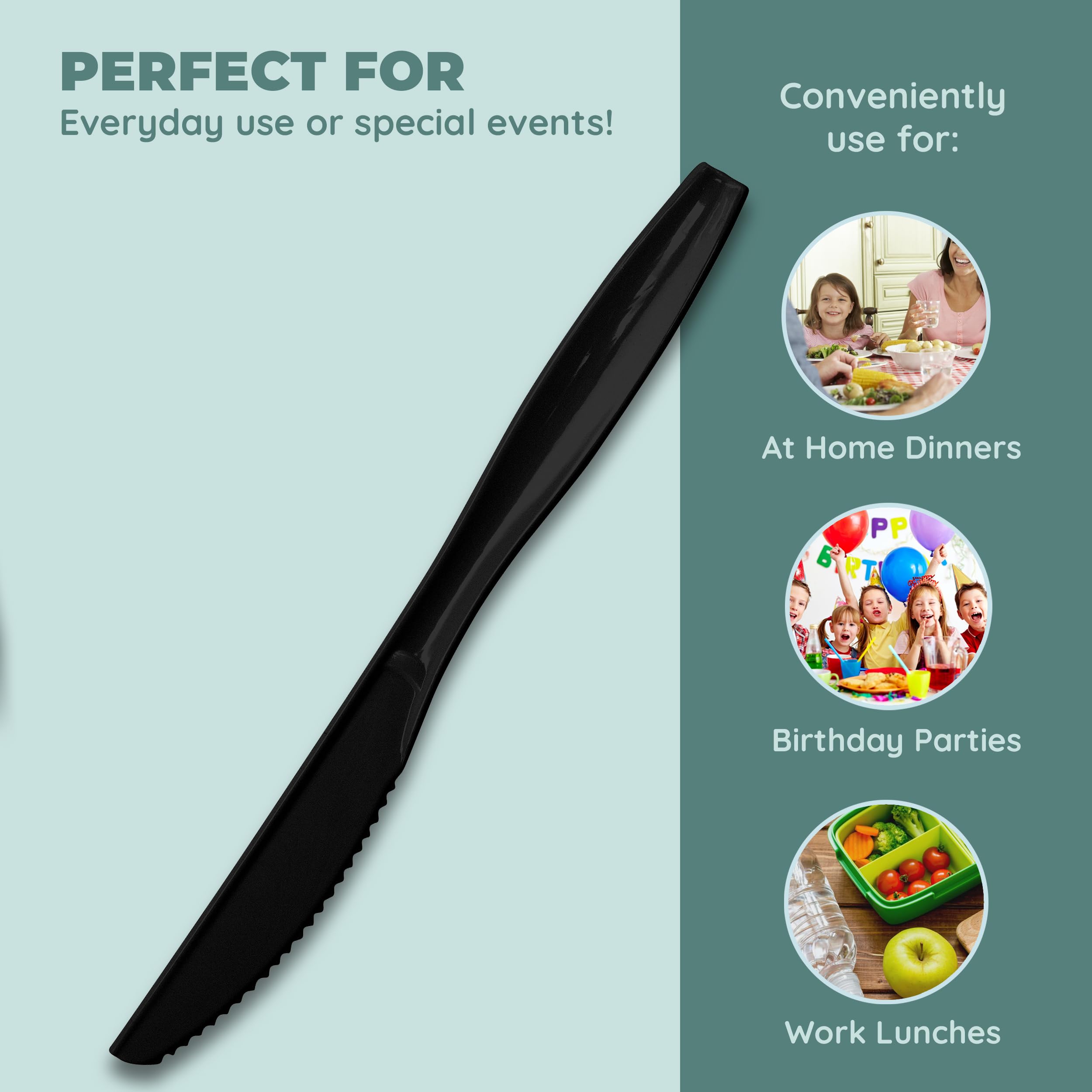 Plastic Cutlery: Disposable Utensils, Clear, White & Black Packs - Great for Parties, Picnics, Office & School
