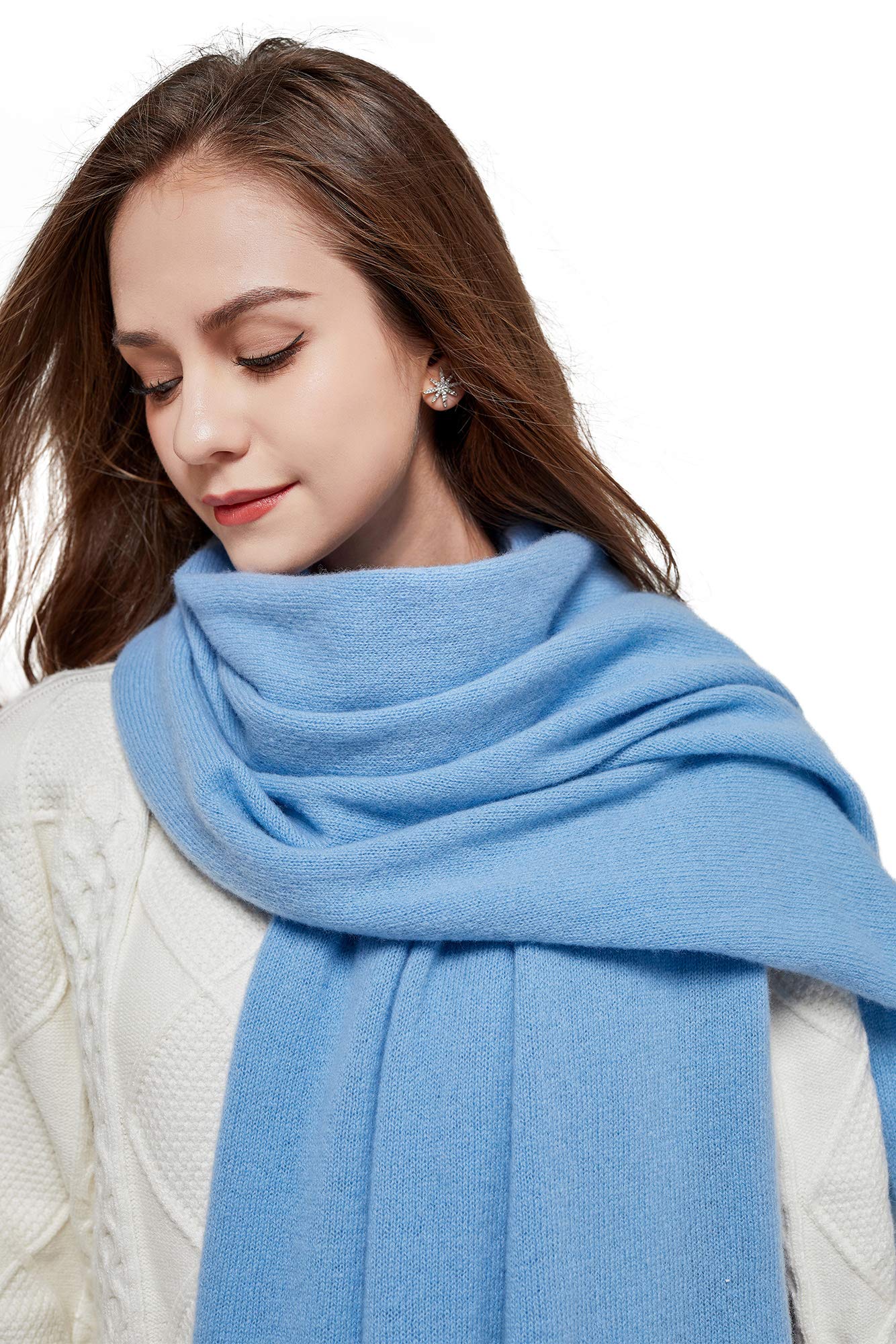RIONA Women's 100% Australian Merino Wool Cold Weather Scarf Knitted Soft Warm Solid Color Neckwear Wrap Shawl