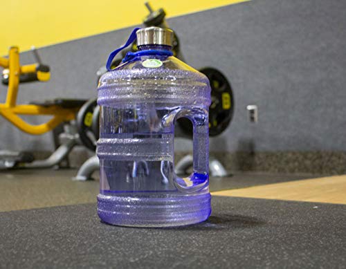 New Wave Enviro Iconic 1 Gallon BPA Free Water Bottle (Round), Built in Handle and Stainless Steel Cap, 1 Gallon Capacity Bottle, Faint Blue