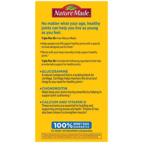 Nature Made Triple Flex 50 Plus Triple Strength with Glucosamine and Chondroitin, Dietary Supplement for Joint Support, 120 Caplets, 60 Day Supply