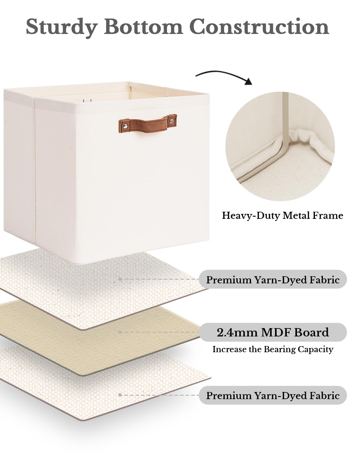 StorageWorks 13x13 Storage Cubes, Collapsible Storage Bins Organizer for Closet, Fabric Storage Box with PU Handles, Beige, 4-Pack