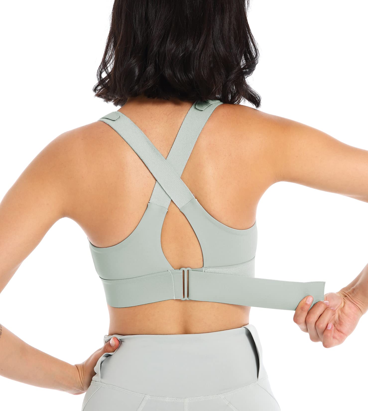 Women's Sports Bra Zip Front High Impact Workout Yoga Bra Padded Wirefree Bra Blue