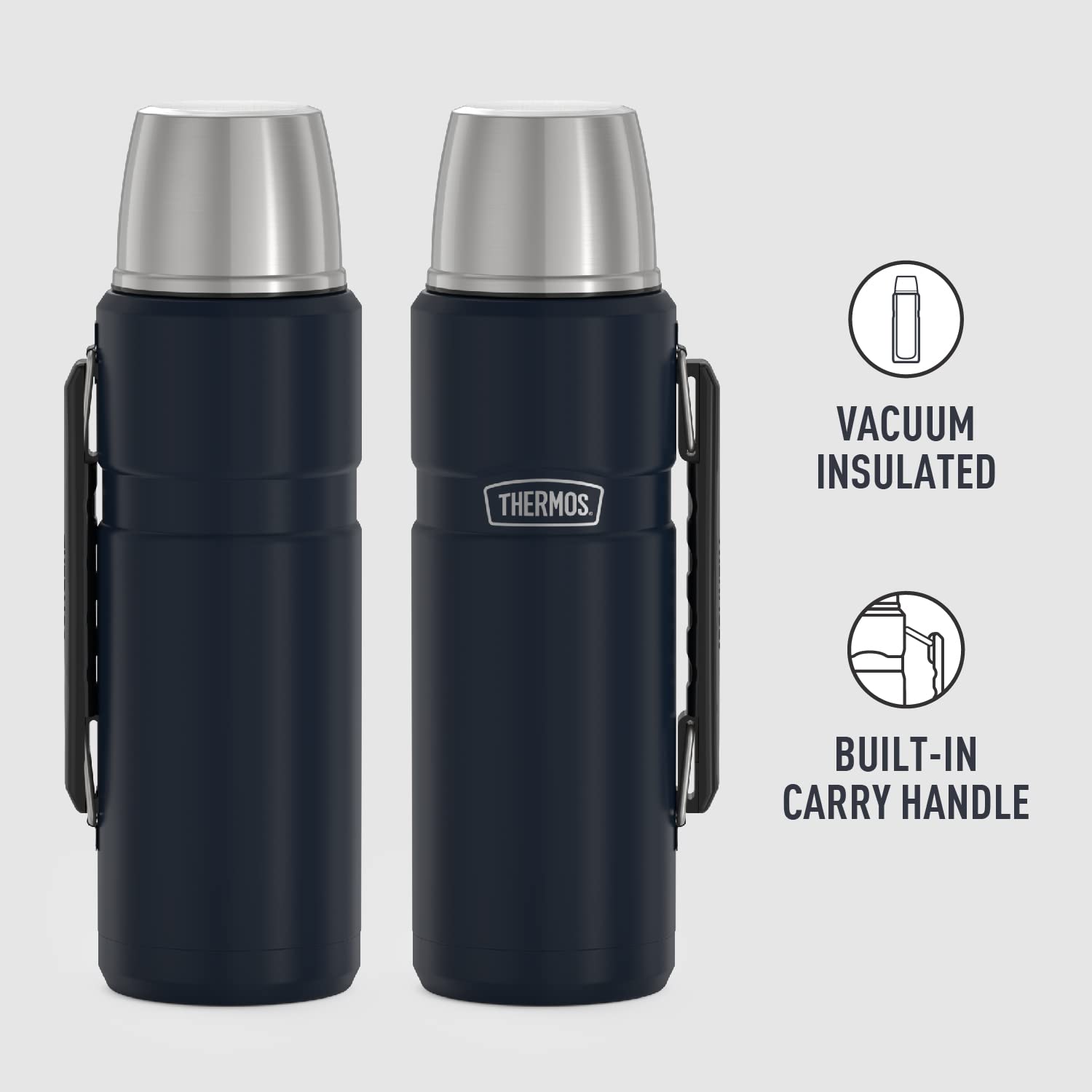 THERMOS Stainless King 40 Ounce Vacuum-Insulated Beverage Bottle + 24 Ounce Vacuum-Insulated Food Jar, Midnight Blue