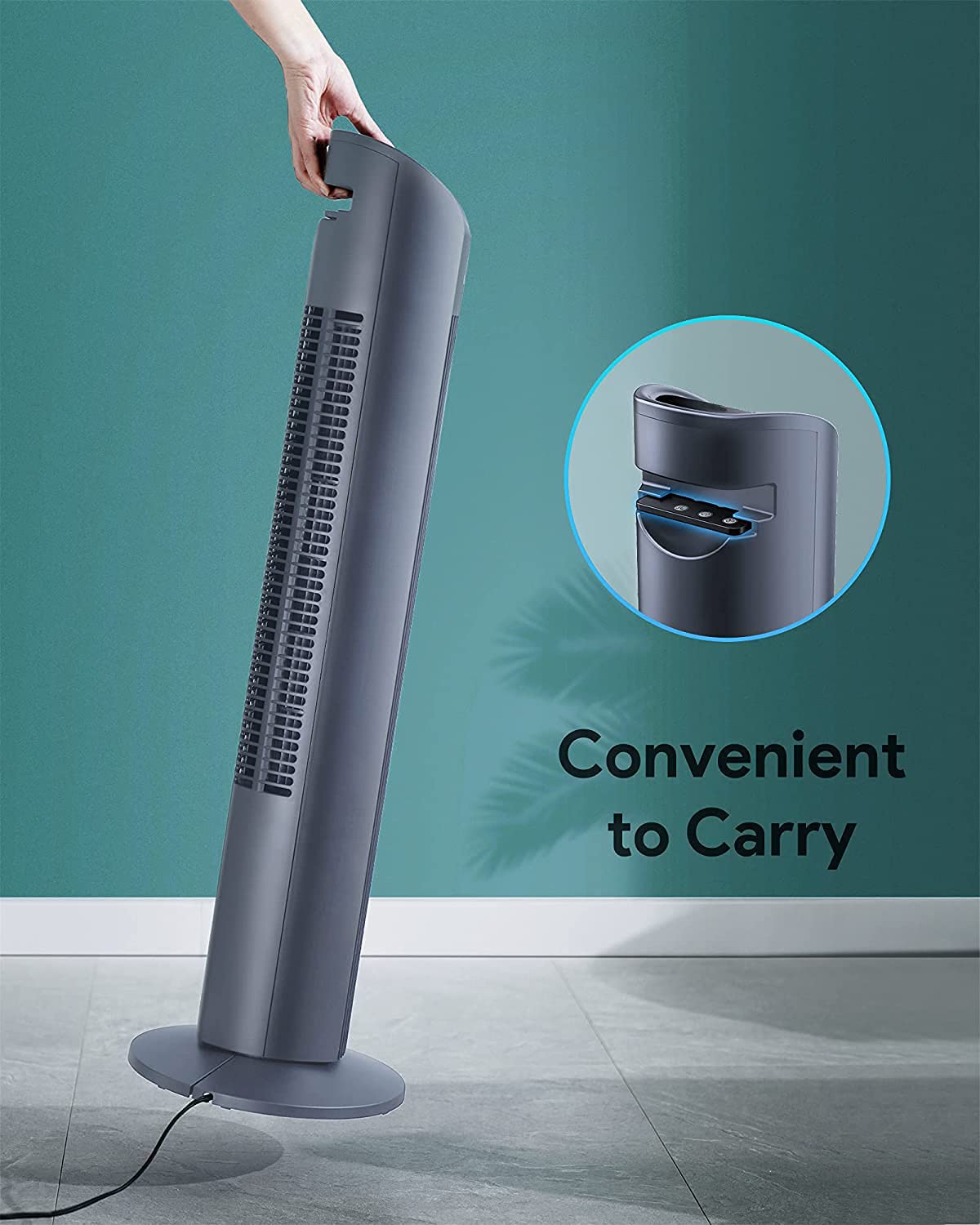 Tower Fan with Remote, Oscillating Fan Features 3 Modes 3 Speed, 75° Oscillation Standing Fans, Auto-off Backlight and 12H Timer, Portable Floor Bladeless Fan for Bedroom, Home and Office, Gray