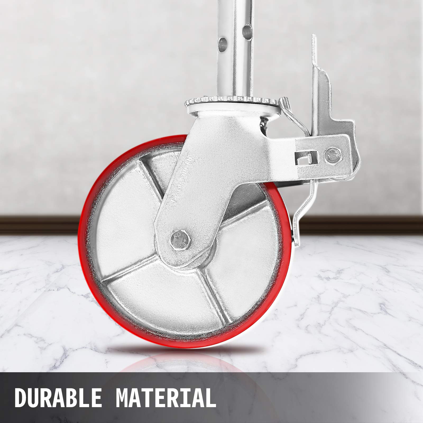 OrangeA Scaffold Casters, 8" (Set of 4) - Scaffolding Wheels Heavy Duty, 4400 Lbs Per Set - Stem Swivel Casters with Brake, Red Polyurethane - Replacement for Scaffold, Shelves, Workbench