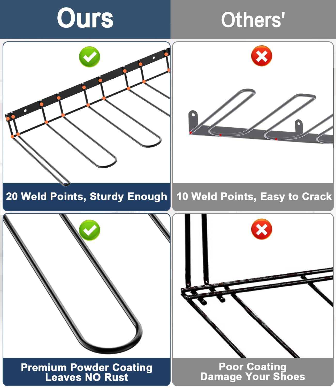 PrimZooty Boot Rack Wader Hanger Wall Mounted- (4 Pair) Sturdy Metal Boot Organizer, Tall Shoe Holder for Closet, Entryway, Indoor, Garage