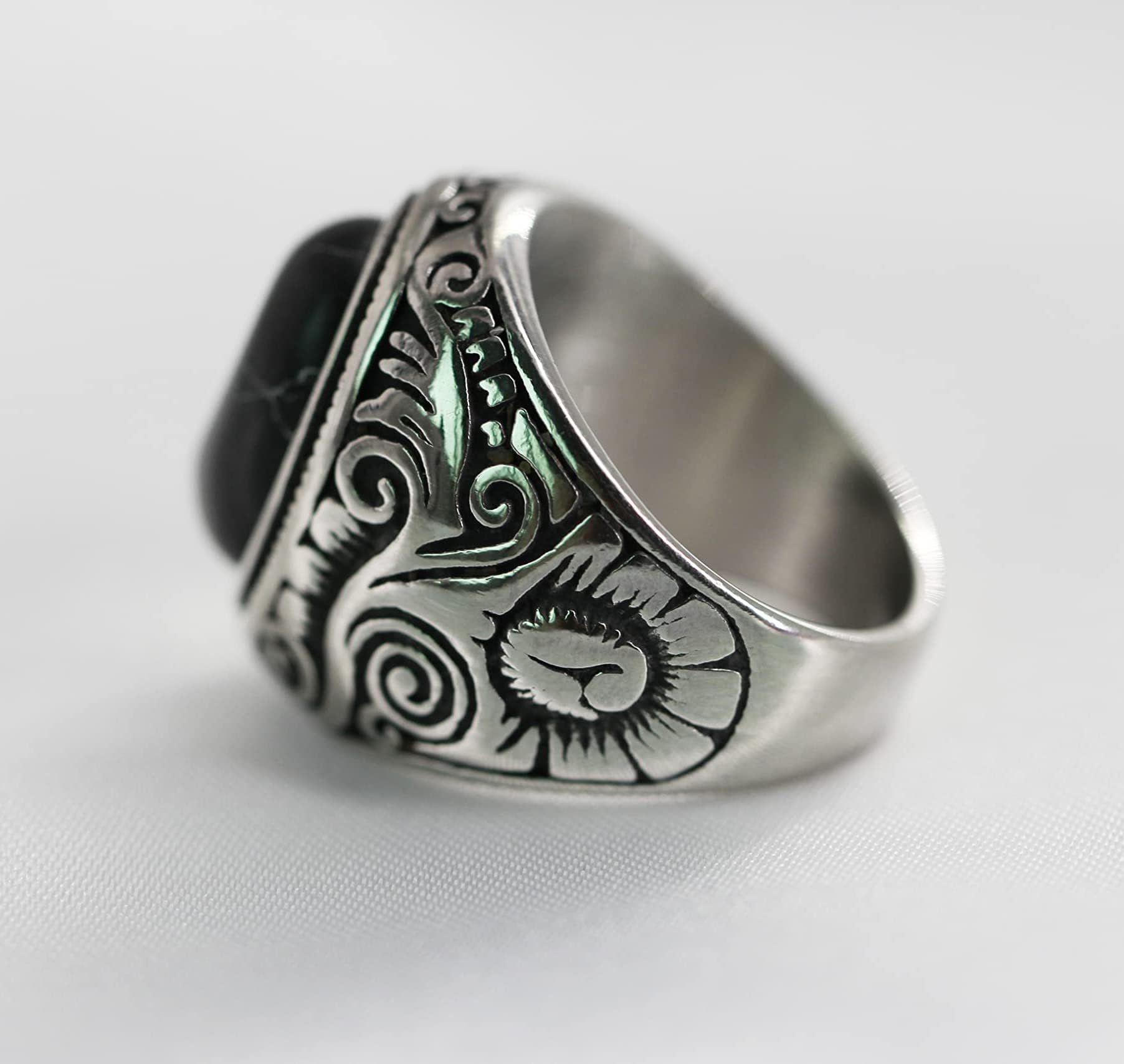 Retro Vintage Stone Rings for Men Turquoise Rings Stainless Steel Signet Biker Band Black Stone 10