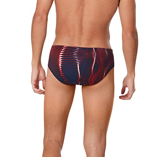 Speedo Men's Standard Swimsuit Brief Endurance+ Printed Team Colors, Solar Red/White/Blue, 38