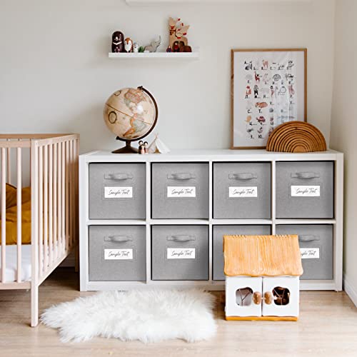 Posprica 13x13 Cube Storage Bins 8 pack, Collapsible Foldable Fabric Storage Boxes with Label Window, Storage Baskets Organizer with Dual Handles for Shelves, Clothes, Closet, Office, Bedroom, Grey