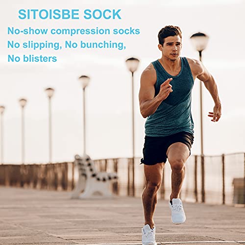 SITOISBE No Show Sports Compression Running Socks for Men Women Circulation 4-pairs, Low Cut Cushioned Socks Moisture Wicking Arch Support for Planter Faciatis Golf Exercise, Gray, Large