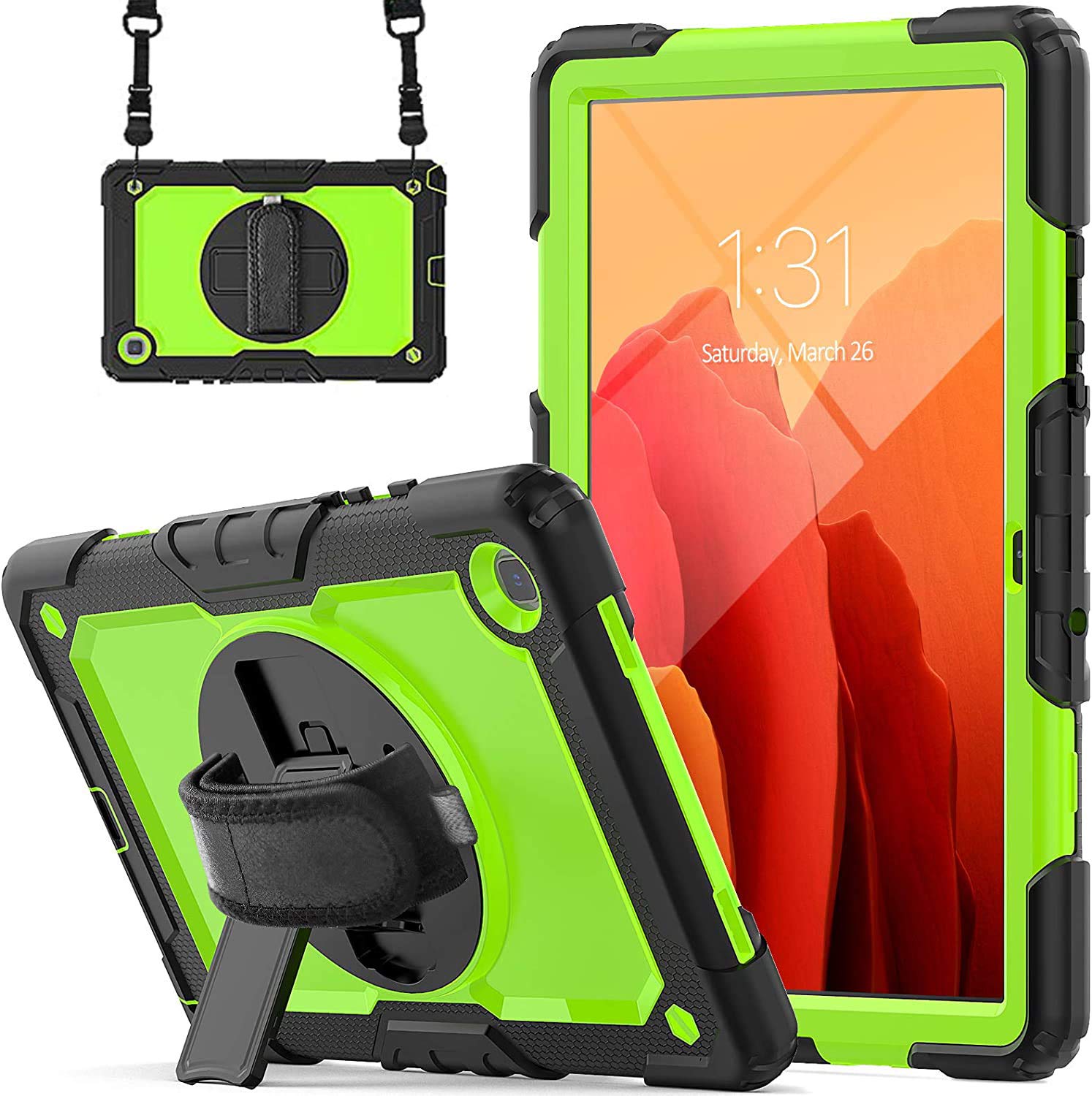Samsung Galaxy Tab A9 Plus Kids Case 2023 with Screen Protector,BLOSOMEET Full Body Shockproof Cover for Tablet A9+ w/S Pen Holder Stand Hand Strap Shoulder Strap,Green