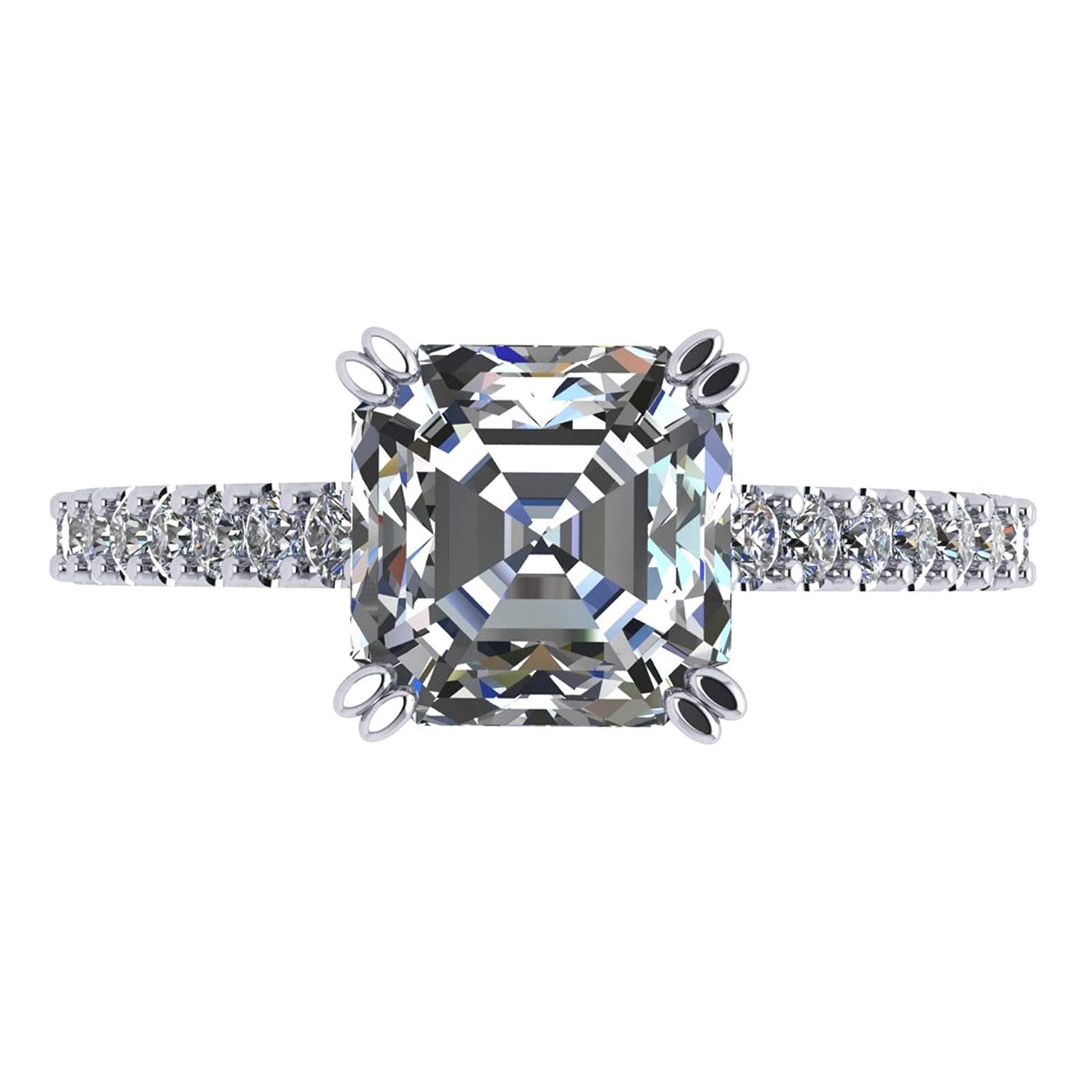 NANA Jewels Womens 2.00ct Asscher Cut Cathedral Solitaire Engagement Ring, Rhodium-Plated-Silver, Size 7