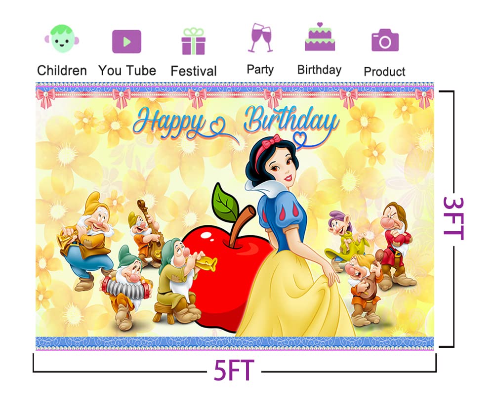 Princess Backdrop for Snow White Theme Birthday Party Supplies 5x3ft Snow White Theme Banner for Party Cake Table Decorations Baby Shower Banner