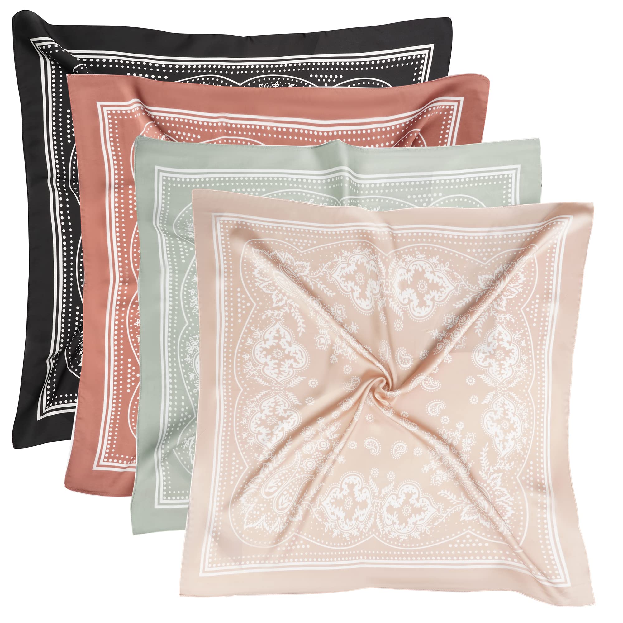 VANLINKER Vintage Bandanas Square Multi-Purpose Scarfs for Men Women Silk Like Scarf Neckerchief Protective Coverage VL9549 Black,Caramel,Green,Oatmeal