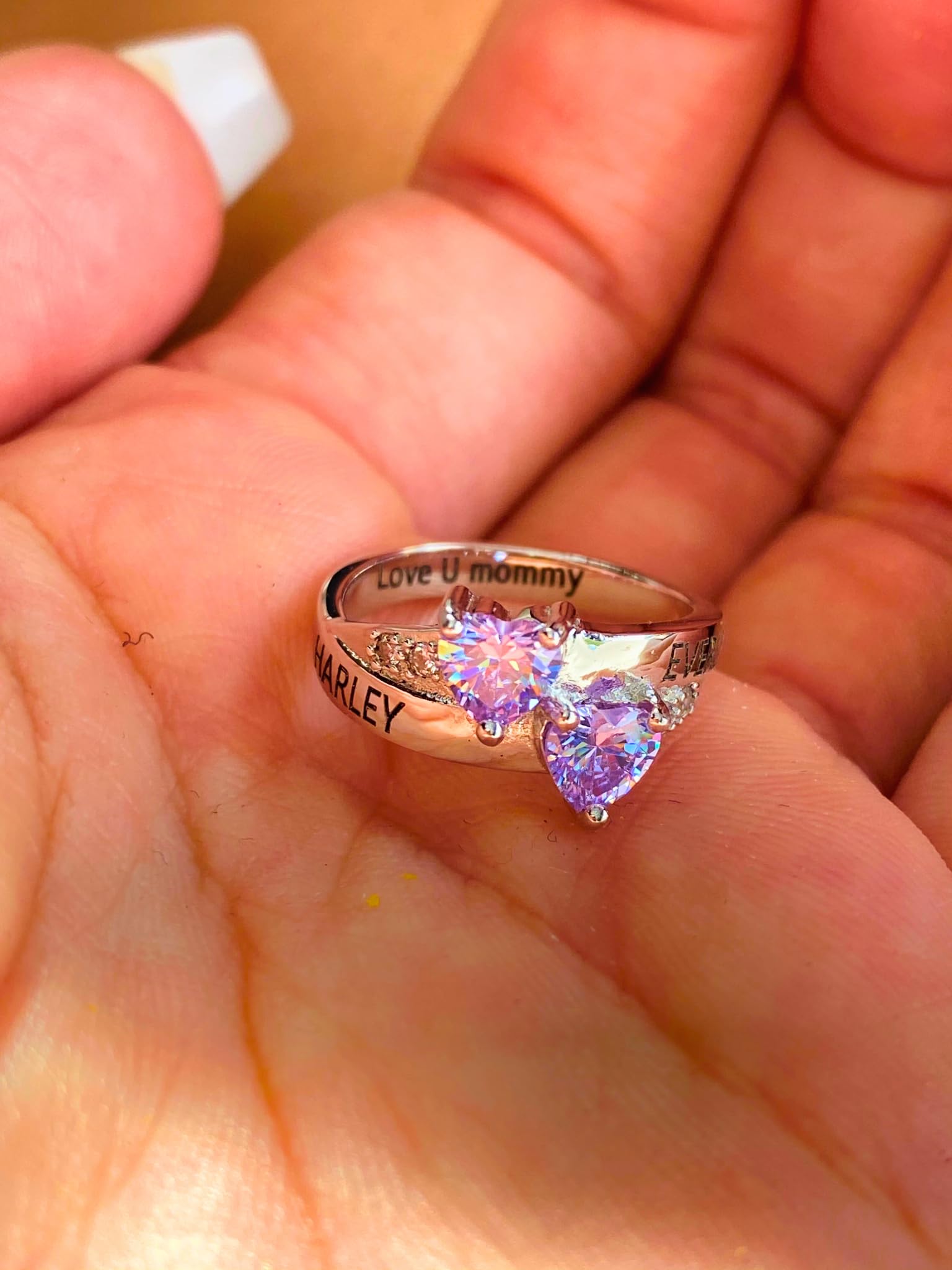 PaulaMax Jewelry Promise Rings for Her – Custom Birthstone Ring for Women in Sterling Silver – Personalized 2 Heart Birthstones, Size 8