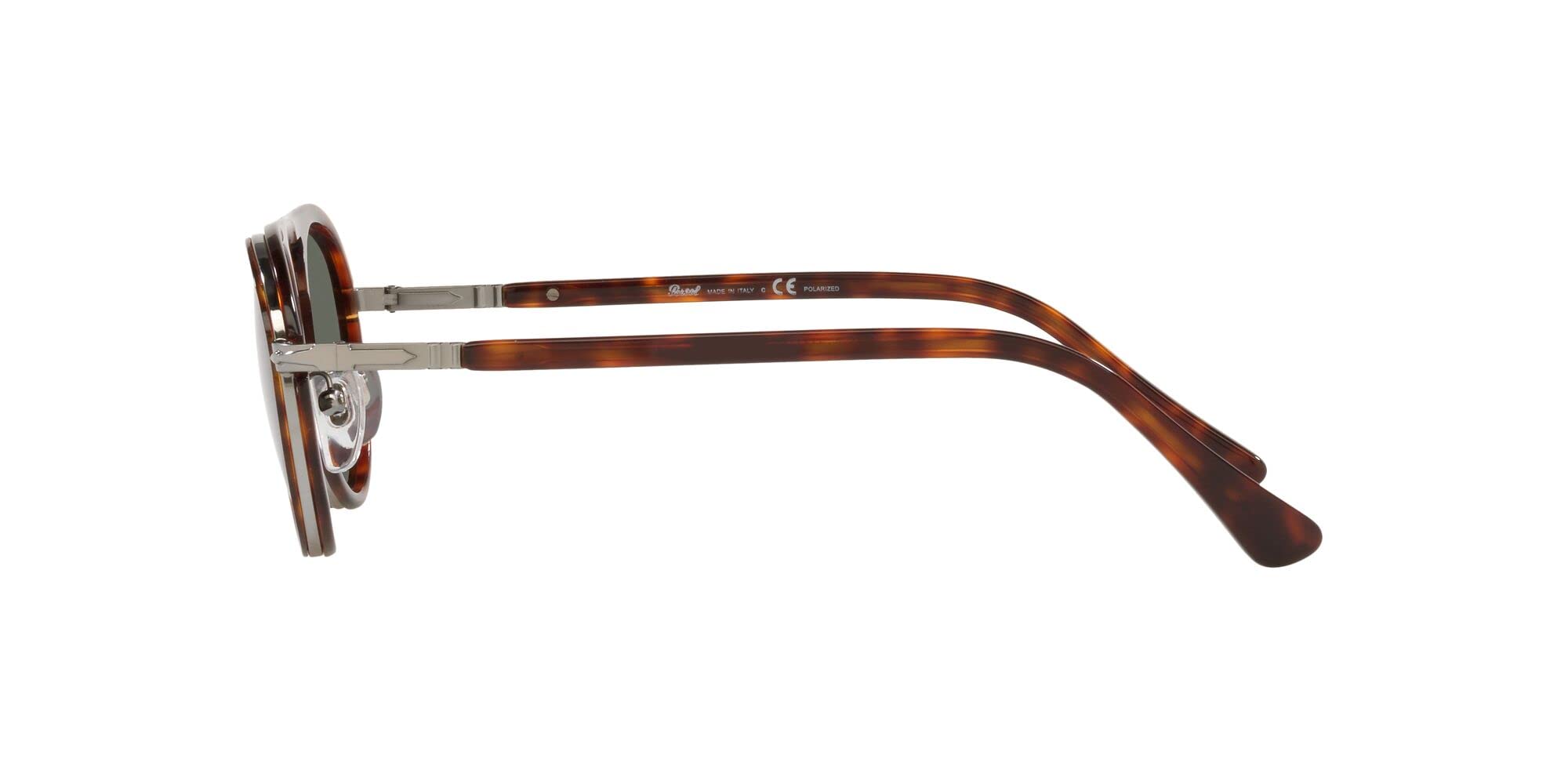 Persol PO2485S Round Sunglasses, Gunmetal/Havana/Green Polarized, 46 mm