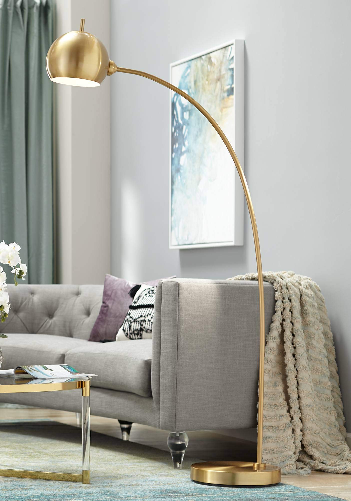 Possini Euro Design Capra Modern Chairside Arched Lamp Floor Standing 70" Tall Antique Brass Gold Swivel Head Bright Lighting Decor for Living Room Task Reading House Bedroom Home