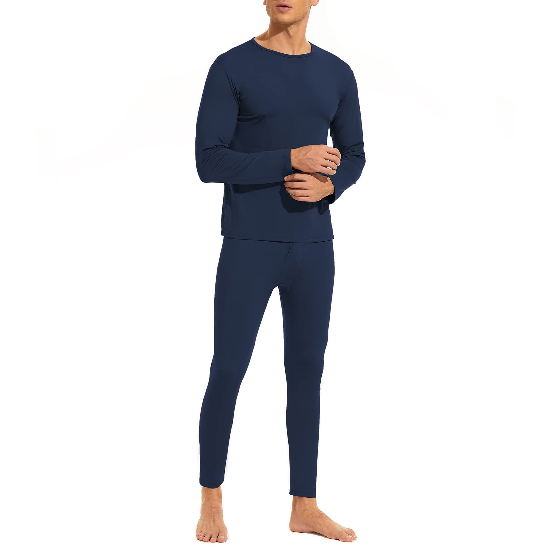 Zando Mens Long Johns Thermal Underwear Set Fleeced Lined Base Layer Men Cold Weather Mens Long Sleeve Thermal Shirt and Bottom Heated Base Layer Thermal Shitrs for Men Navy Blue Medium