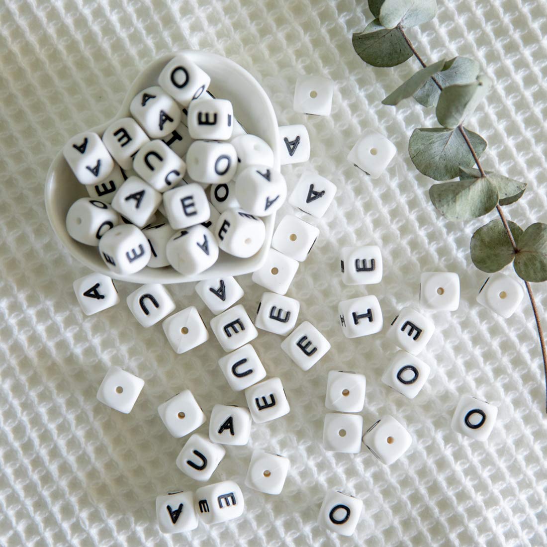 Promise Babe 12mm Square Silicone Alphabet Beads 40pc Vowel AEIOU Letters for DIY Nursing Necklace Baby Teething Beads