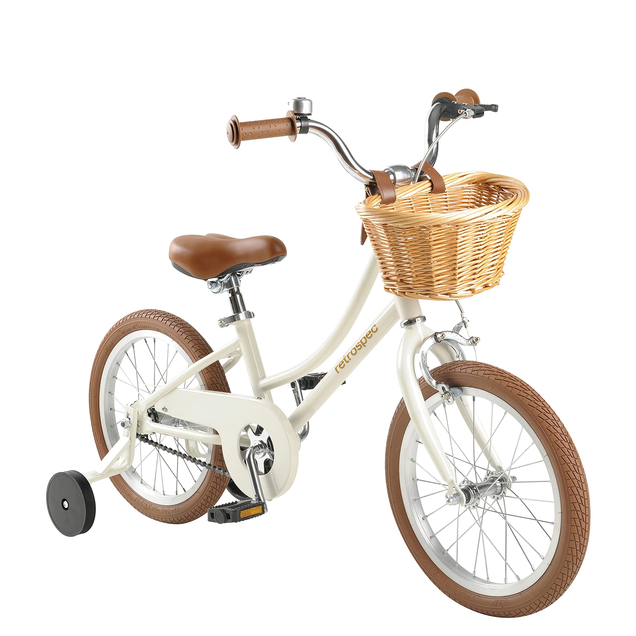 Retrospec Beaumont Mini 16 Inch Kids Bike for 4-6 Year-olds with Training Wheels, Basket and Bell, Eggshell