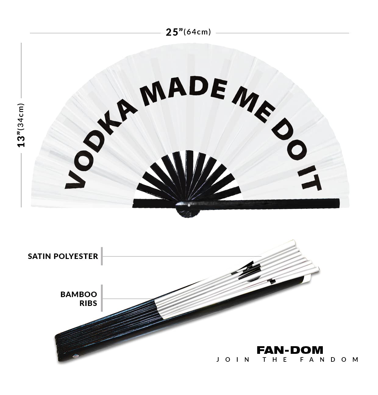 Vodka Made Me Do It hand fan foldable bamboo circuit hand fan funny gag slang words expressions statement gifts Festival accessories Rave handheld Circuit event fan Clack fans (White)