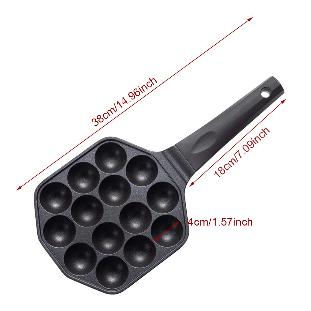 Takoyaki Grill Pan,14 Holes Nonstick Takoyaki Grill Pan Cooking Baking Mold Tool for Making Poffertjes Pancake Balls,Thai Kanom Krok and Other Small Desserts,1.57" Hole Diameter