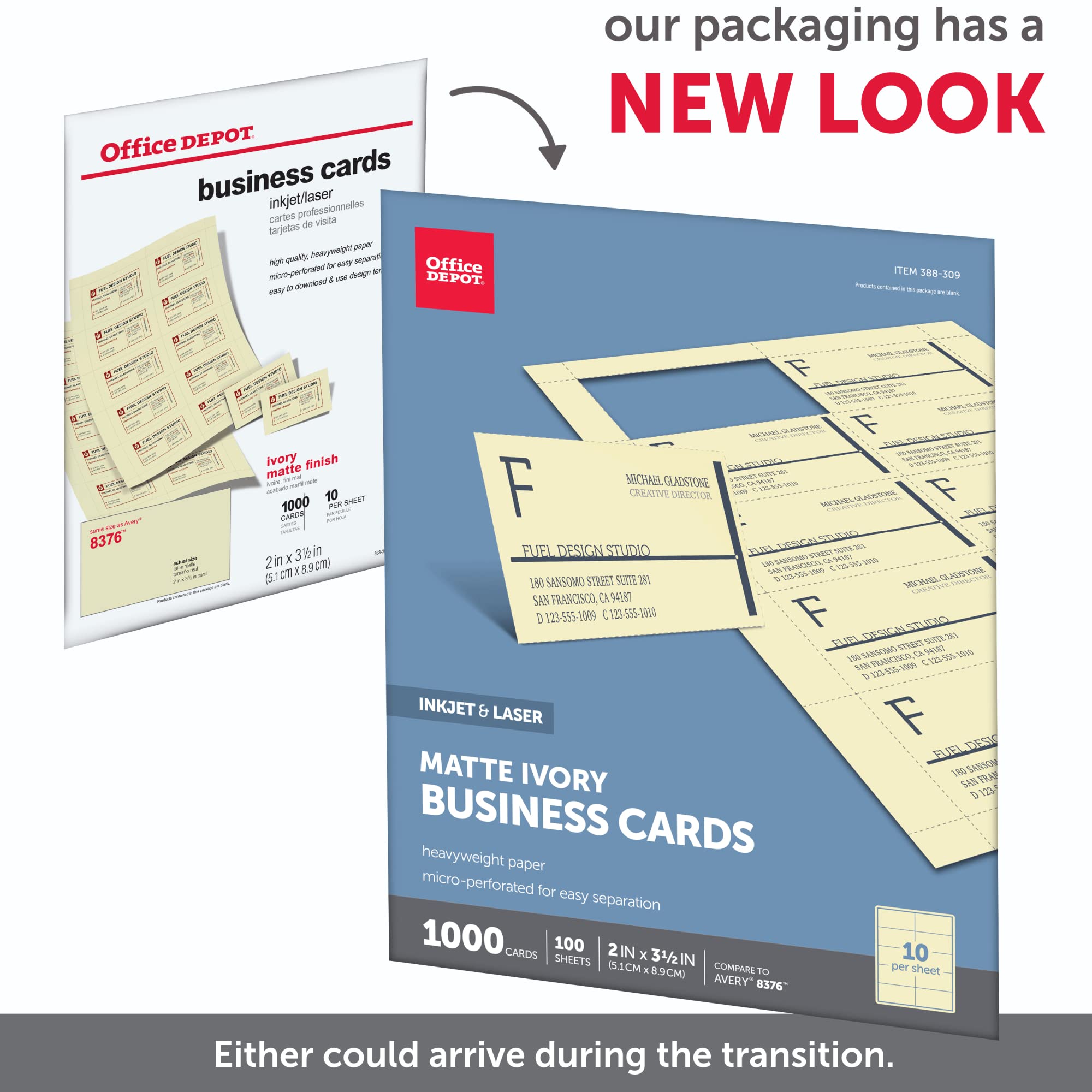 Office Depot Matte Business Cards, 2in. x 3 1/2in., Ivory, Pack of 1,000, 23004