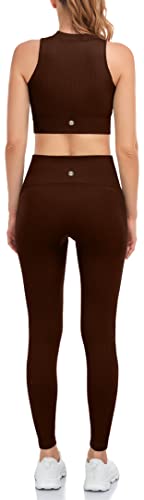 Women's Yoga Workout 2 Piece Seamless Sets with Ribbed Design, High Neck or One Shoulder Strap Top