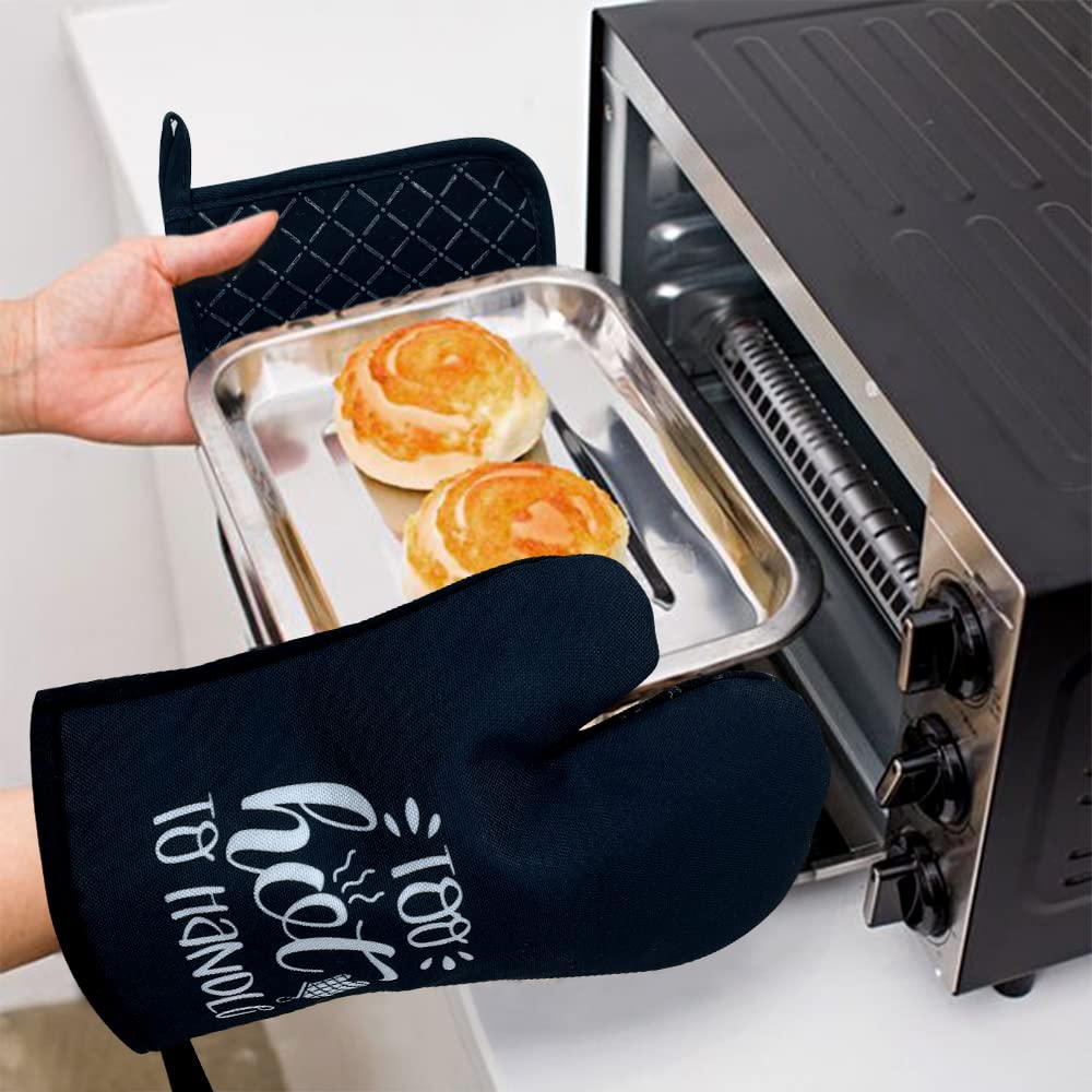 Too Hot to Handlg,Oven Mitts and Pot Holders Sets of 2,Funny Oven Mitt,Silicone Non-Slip Oven Mitts,Cute Housewarming Gift,Perfect for Kitchen,Cooking,Baking,Grilling