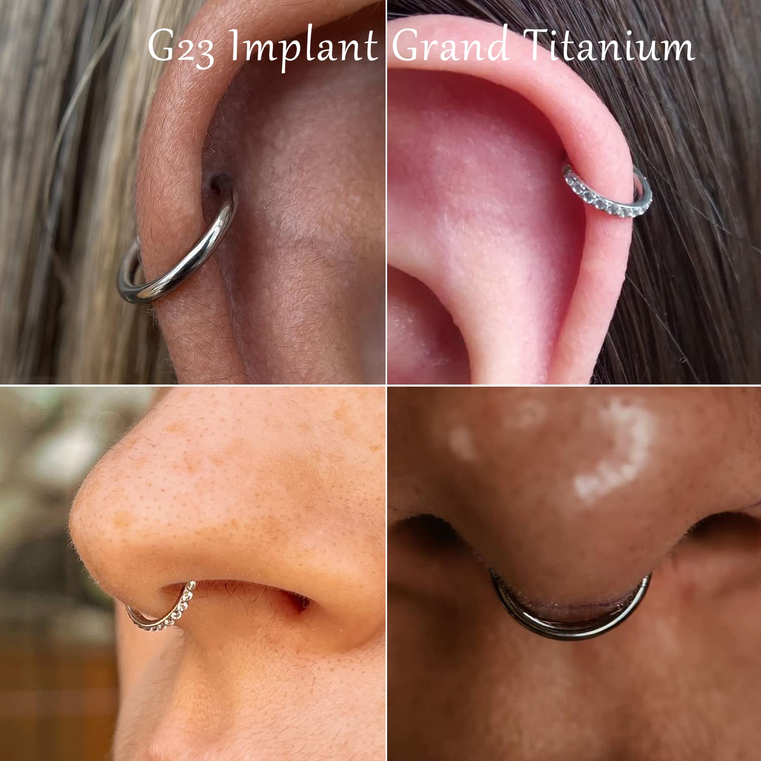 VOJO 2PCS Septum Hoop Daith Piercing Jewelry G23 Titanium for Nose Helix Conch Tragus Sensitive Ears 16/18G Rook Lip Hoop Ring (CZ+ Segment Ring,16G 6mm+8mm)