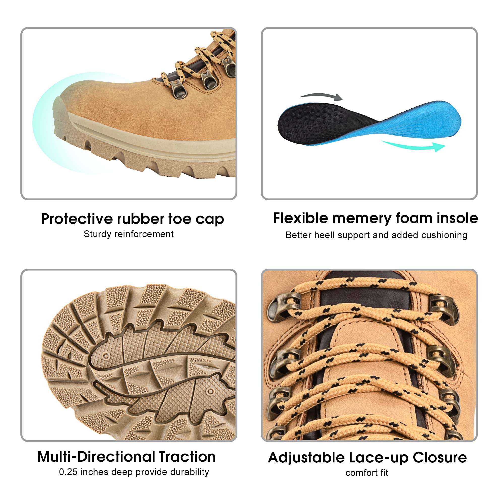 ZASEPY Men's Hiking Boots Waterproof Non-slip Lightweight Outdoor Mid Top Ankle Boot for Men Hiker Work All Weather Comfort