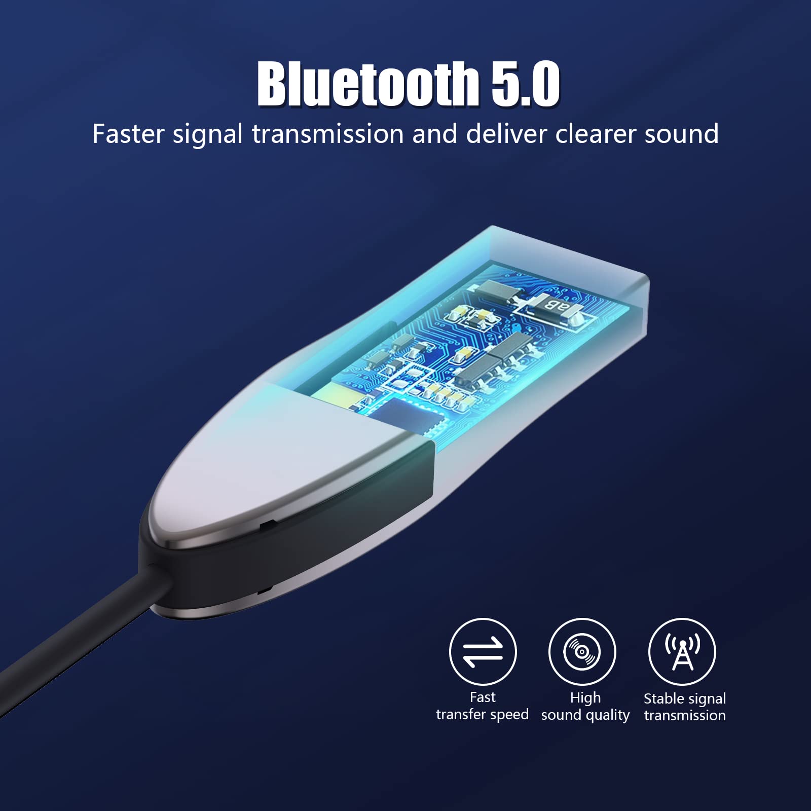 VANOTOM Aux to Bluetooth 5.0 Receiver 3.5mm Bluetooth Adapter with Microphone for Music Streaming and Hands-Free Calling for Car Stereo and Home Speakers