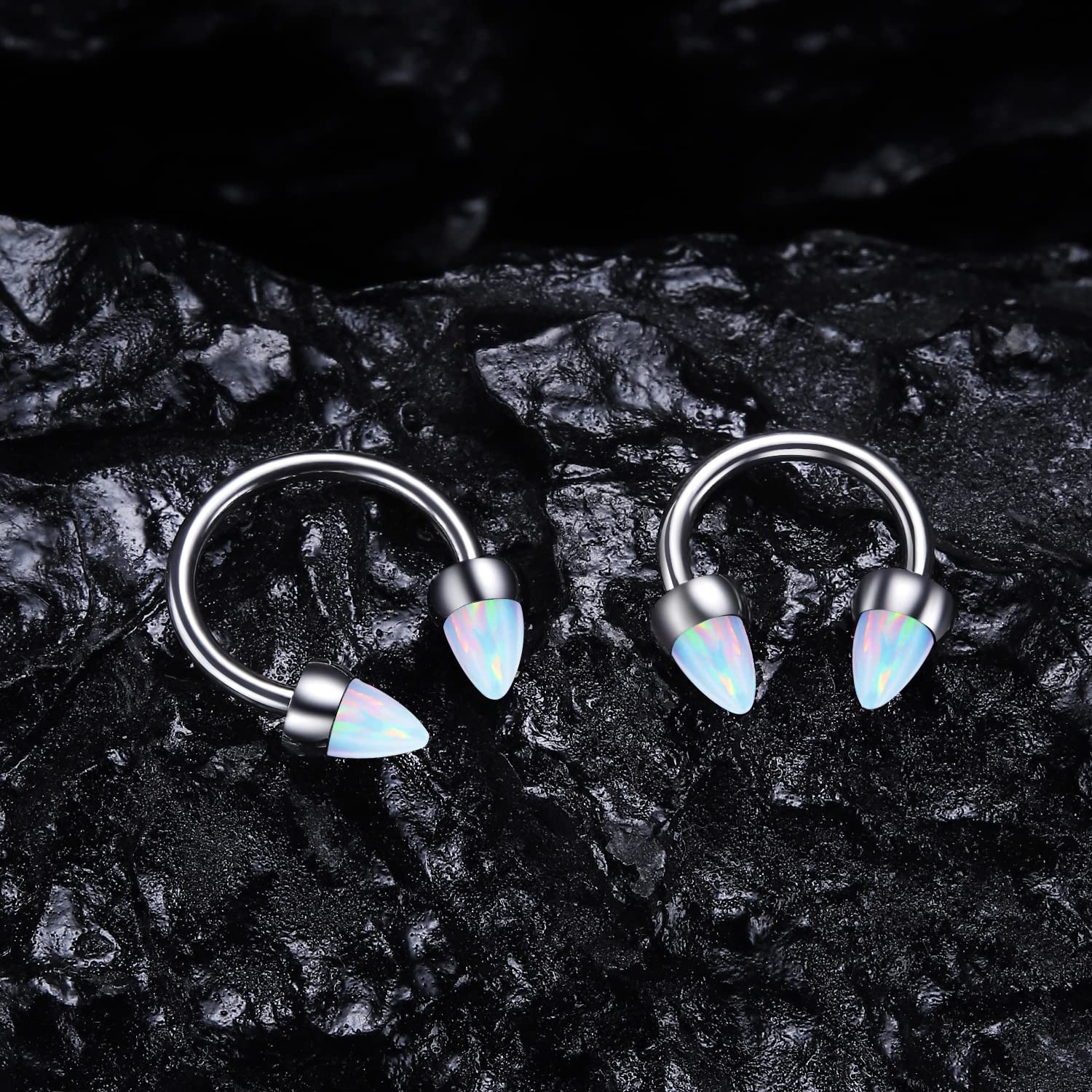 VOJO G23 Titanium 16G Opal Septum Rings,Horseshoe Daith Lip Nose Piercing Jewelry 8/10mm (8mm, Opal Blue)